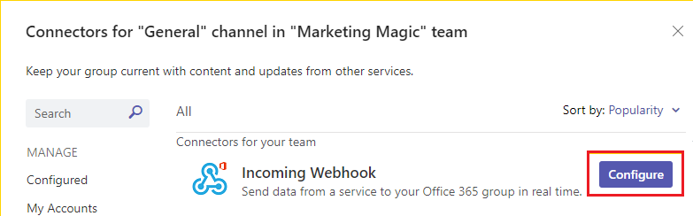 How to create a incoming webhook in Microsoft Teams